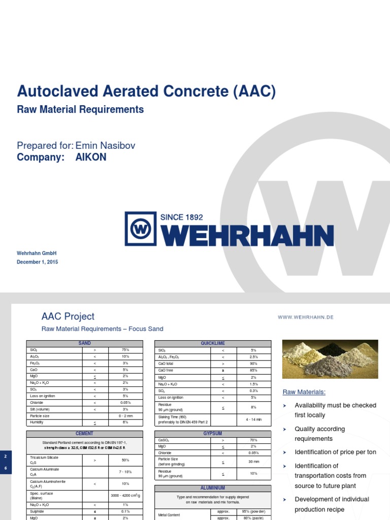 AAC Raw Material Guide for AIKON | PDF | Cement | Lime (Material)