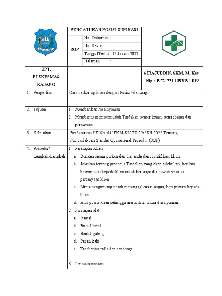 345sop Pengaturan Posisi Supinasi | PDF