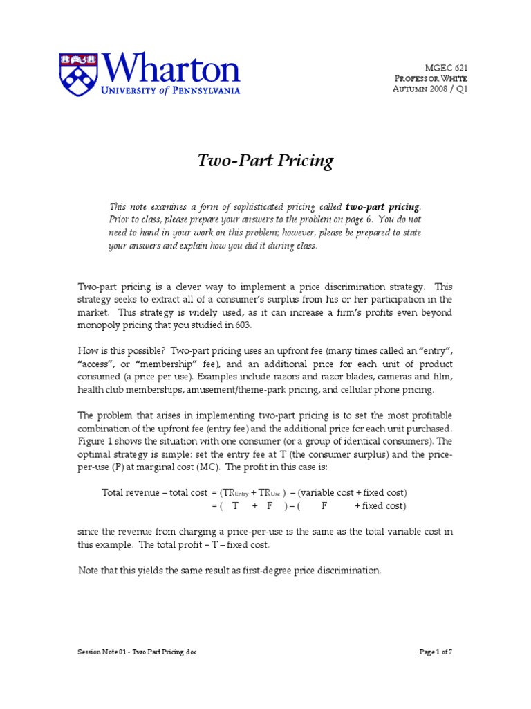 Two Part Pricing | PDF | Marginal Cost | Monopoly