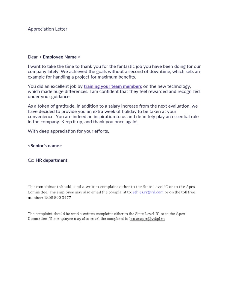 Appreciation Letter | PDF