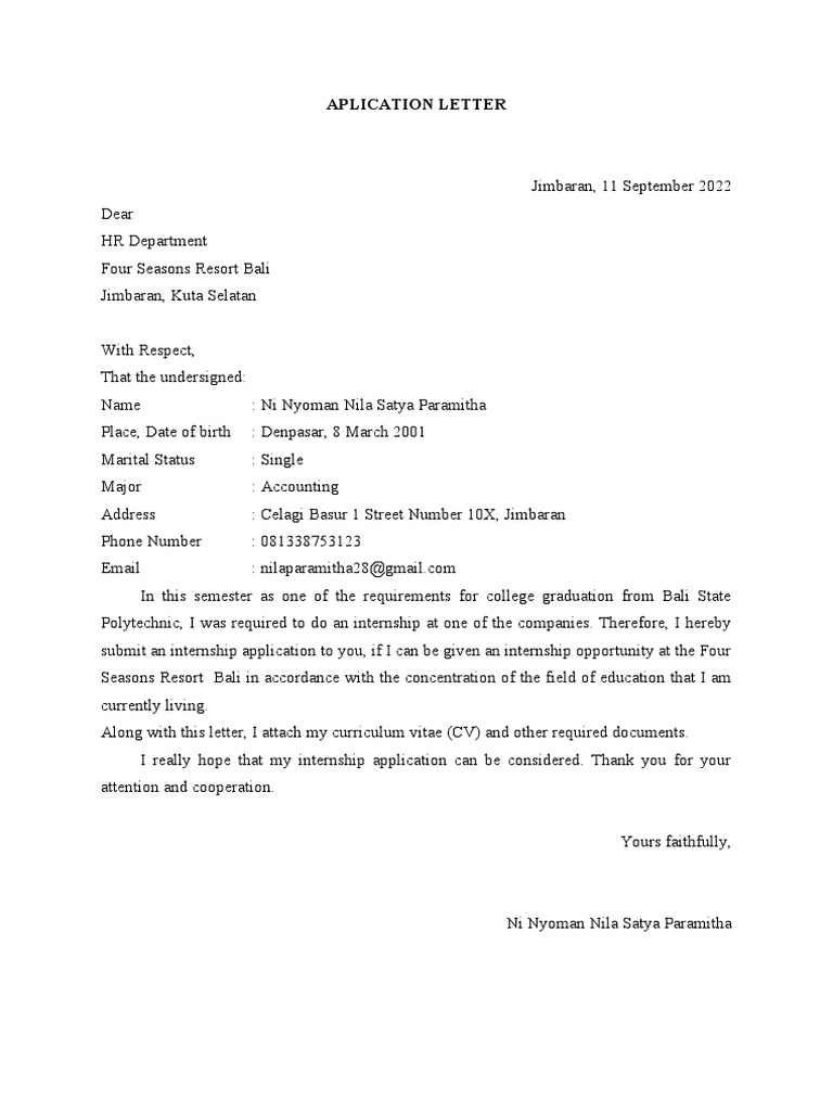 APLICATION LETTER Nila | PDF