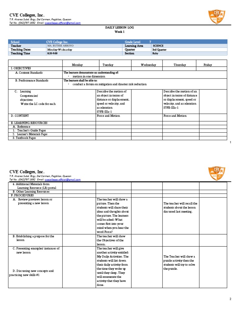 Science 7 W1 | PDF | Teachers | Behavior Modification