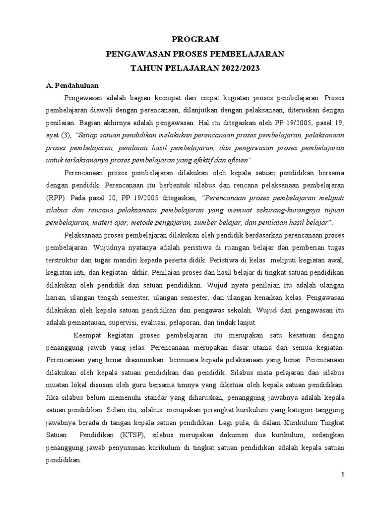 Program Pengawasan Proses Pembelajaran 2020 | PDF