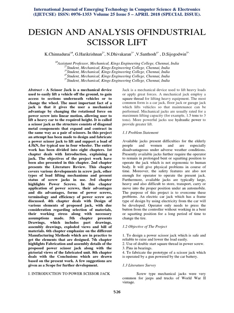 Design and Analysis Ofindustrial Scissor Lift - 1604658254 | PDF ...