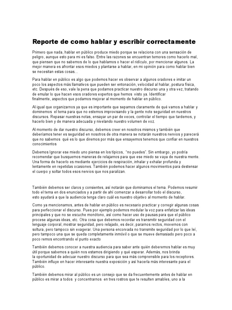 Hablar y Escribir Correctamente | PDF | Temor | Hablar en público