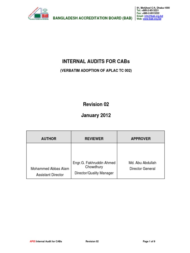 AP05 Internal Audits For CABs Rev2 | PDF | Audit | Internal Audit