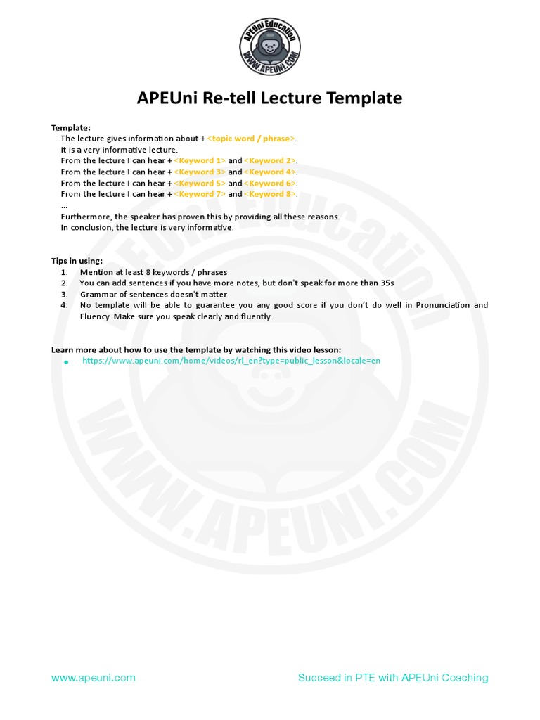 PTE Lecture Retell Template | PDF | Cognition | Linguistics