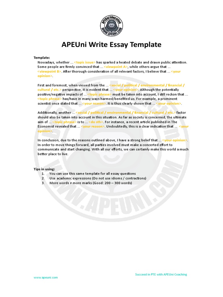 APEUni Write Essay Template | PDF | Public Transport