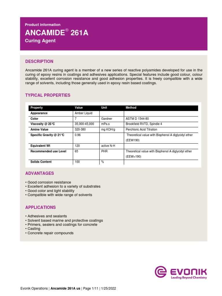 Ancamide 261a Us | Download Free PDF | Epoxy | Chemical Compounds