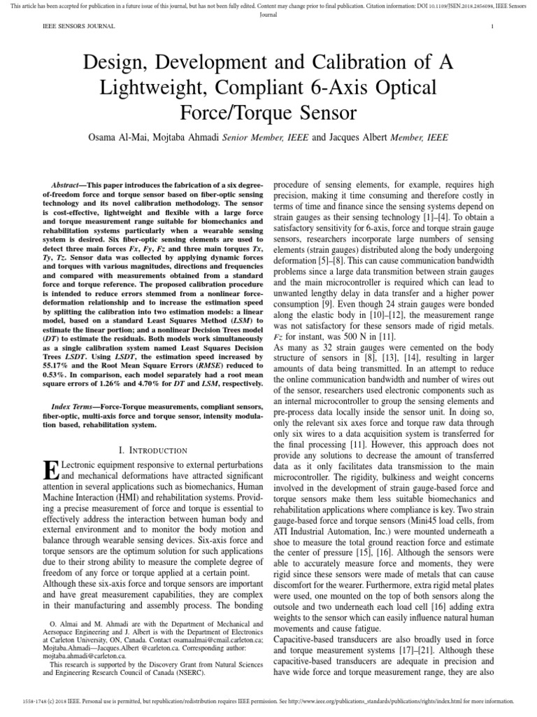 Design Development and Calibration of A Lightweight Compliant 6 Axis ...