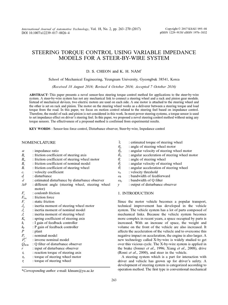 STEERING TORQUE CONTROL USING VARIABLE IMPEDANCE Model For A Steer by Wire System | PDF ...