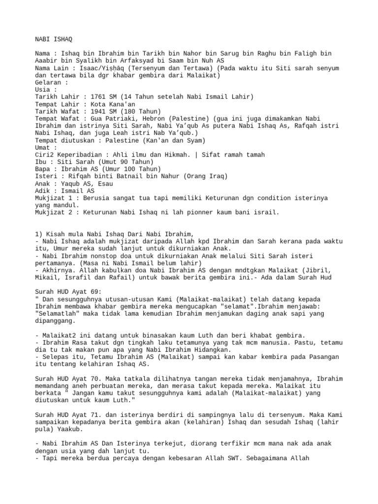 Kisah Nabi Ishaq dan Keturunannya | PDF | Ilmu Sosial | Sejarah