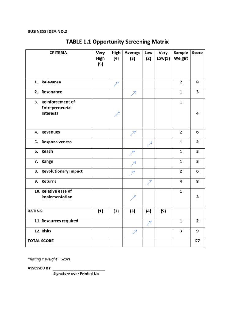 Opportunity Screening Matrix | PDF | Entrepreneurship | Risk