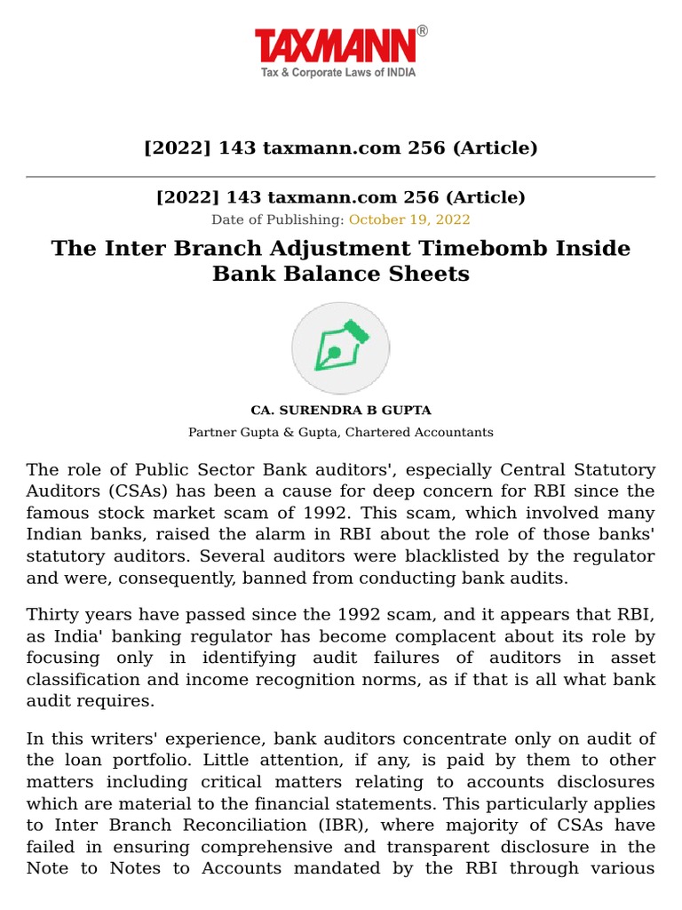 Article-The Inter Branch Adjustments - Time Bomb Inside Bank Balance ...