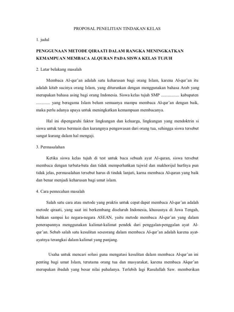 Proposal Penelitian Tindakan Kelas Pdf