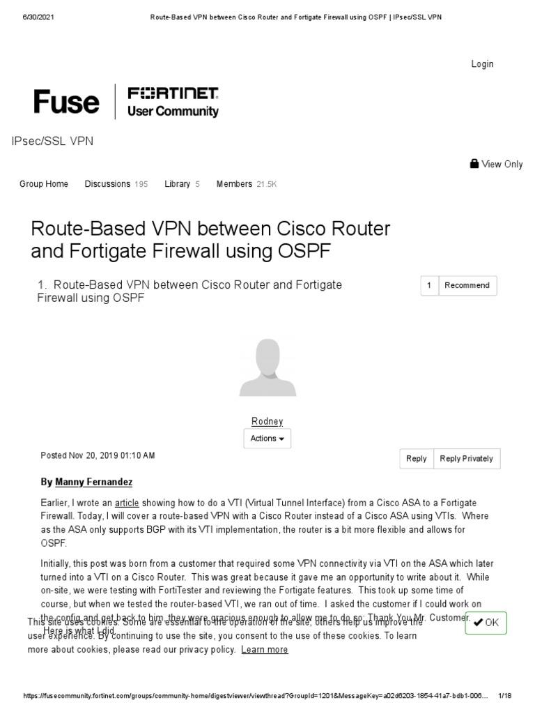 Route-Based VPN Between Cisco Router and Fortigate Firewall Using OSPF - IPsec - SSL VPN | PDF ...