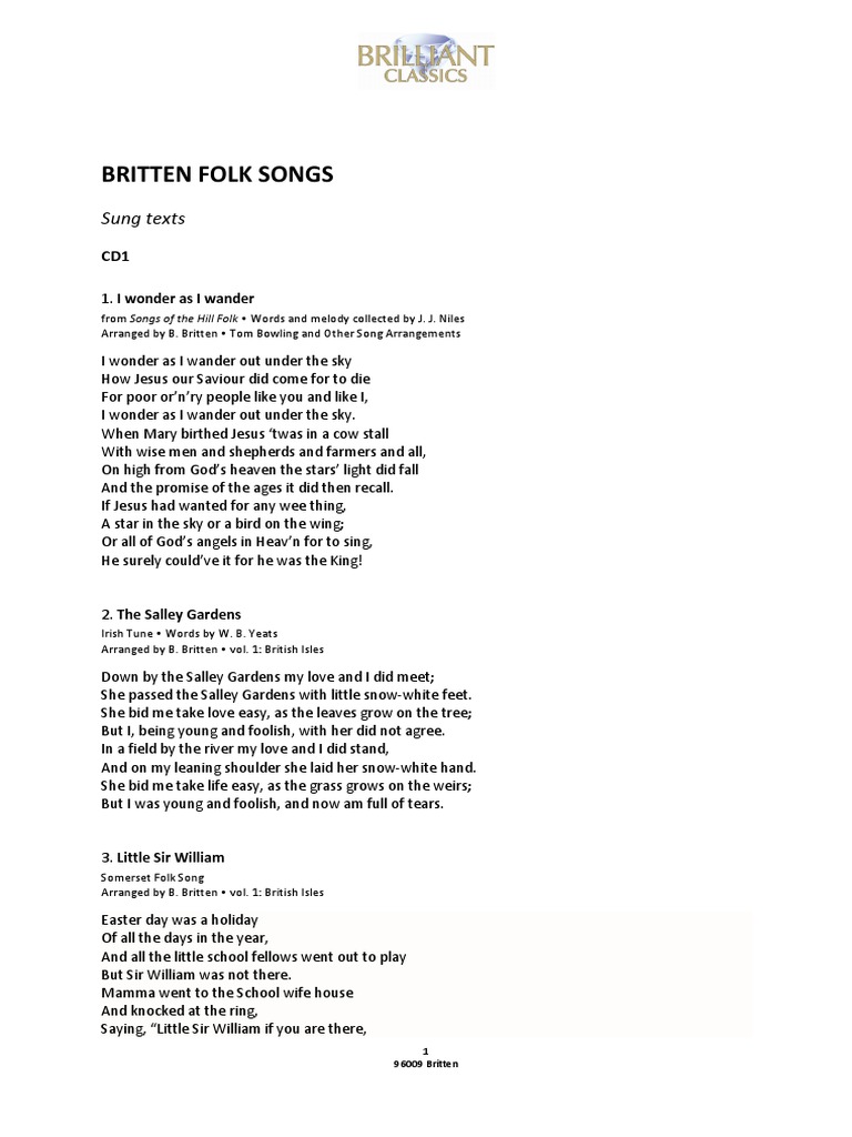 Britten's English Folk Song Arrangements: A Collection of Traditional ...