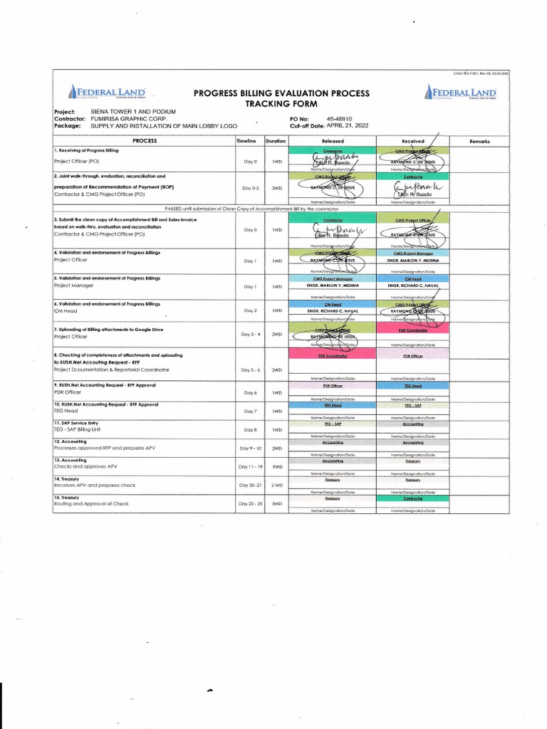 Progress Billing Evaluation Tracking Form | PDF