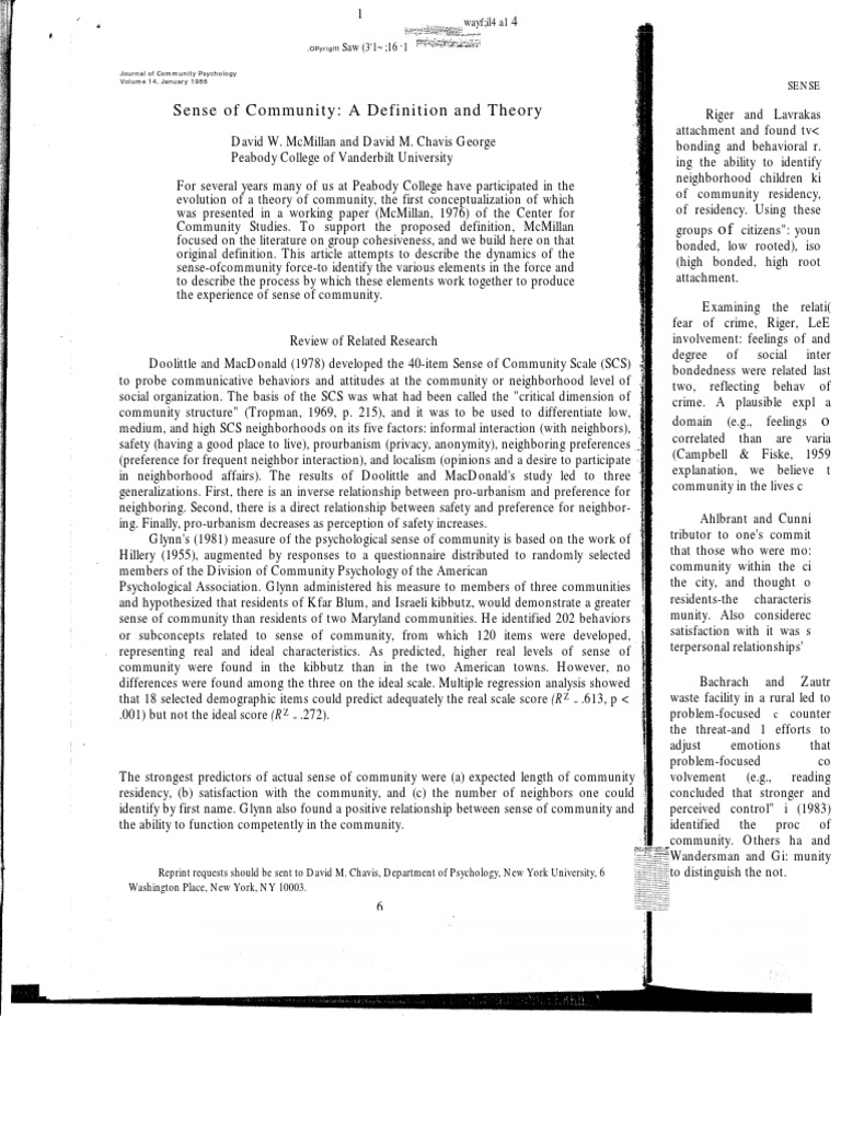 Psychological Sense of Community | PDF | Community | Group Cohesiveness