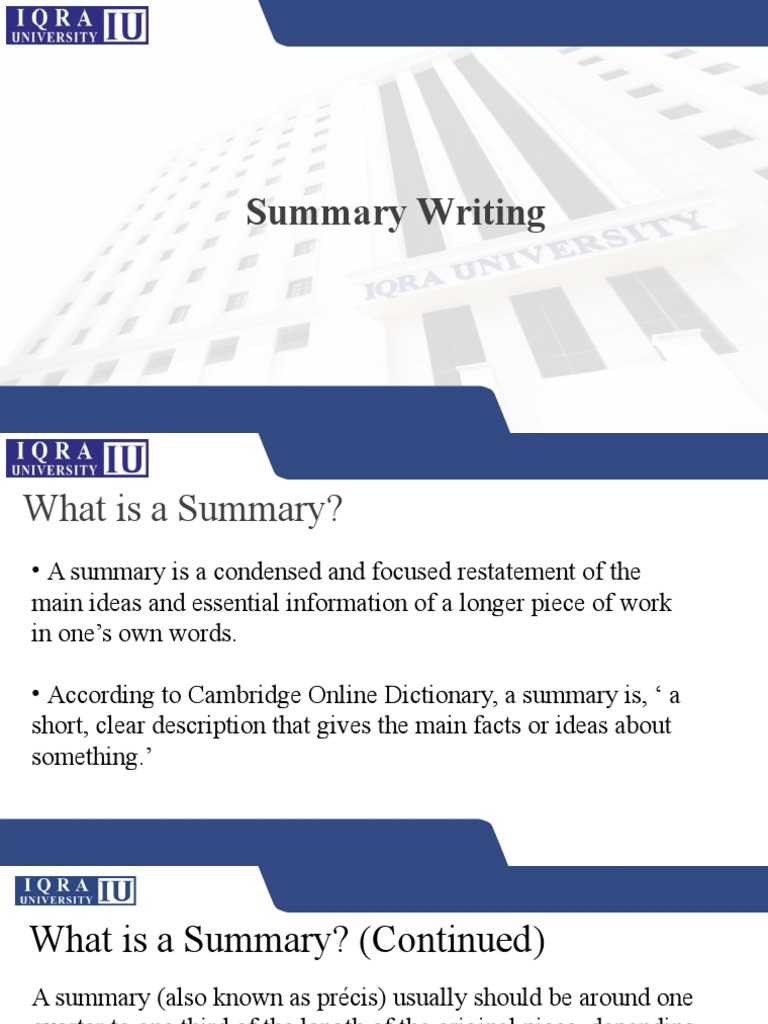 Week 7 - Summary Writing | PDF | Word | Information
