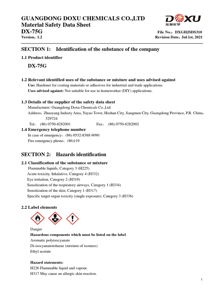 MSDS Doxu DX-75G ENG | PDF | Dangerous Goods | Toxicity