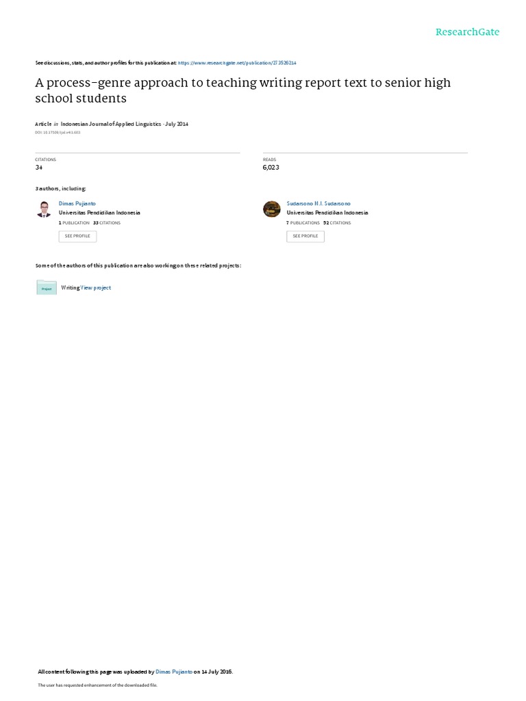 A Process-Genre Approach To Teaching Writing Repor | PDF | Linguistics ...