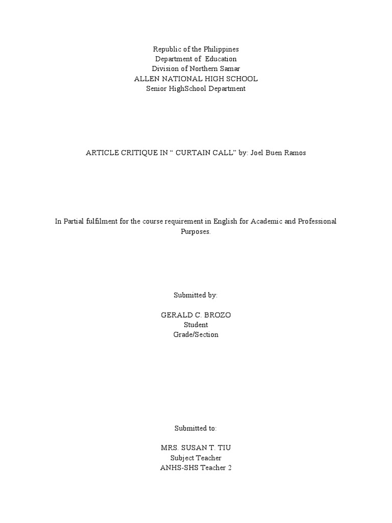 Critique Paper | PDF | Language Arts & Discipline