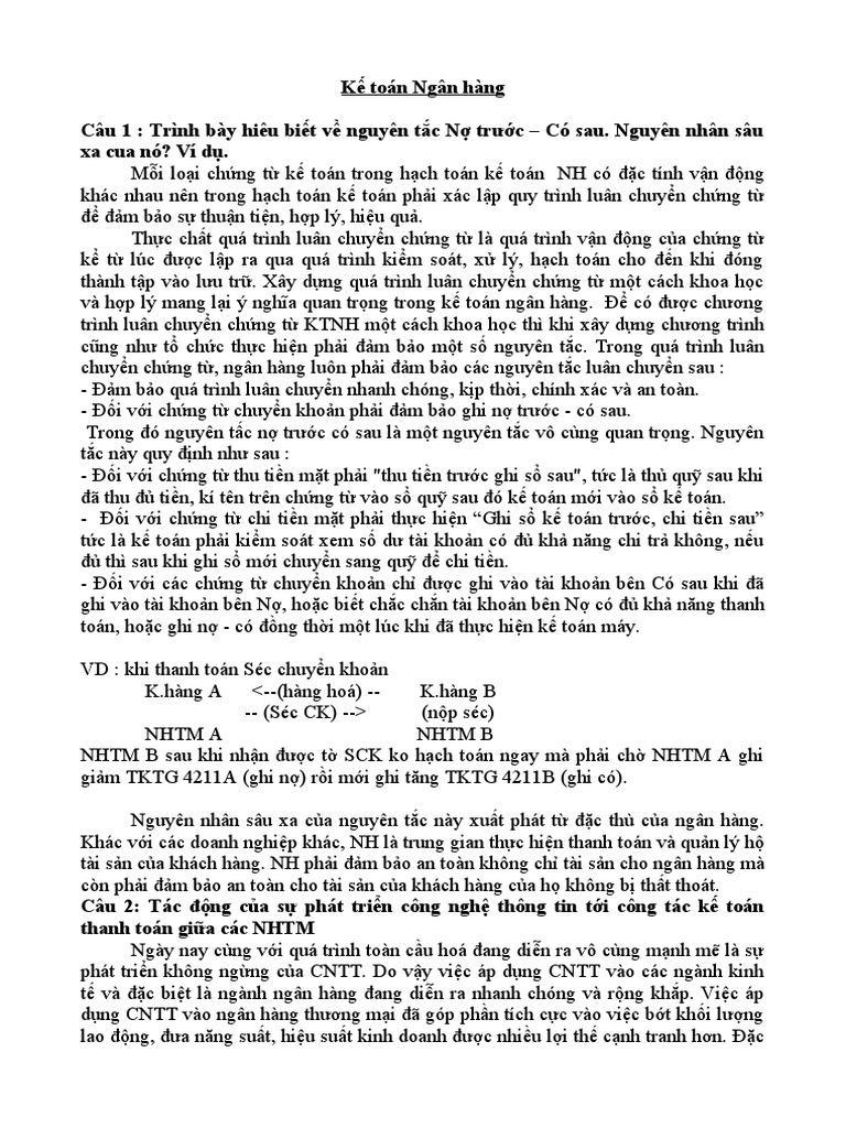 De Cuong Ke Toan NH (14 Cau) | PDF