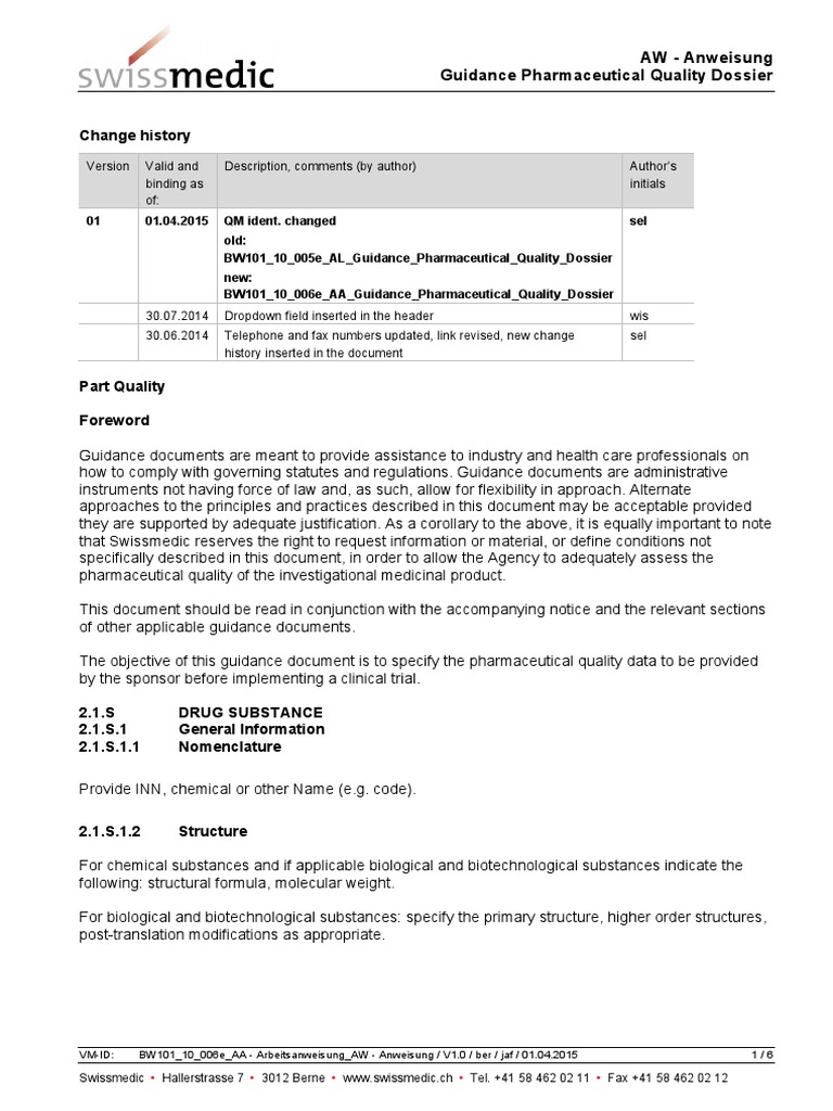 Pharmaceutical Quality Dossier Guidance | PDF | Specification ...