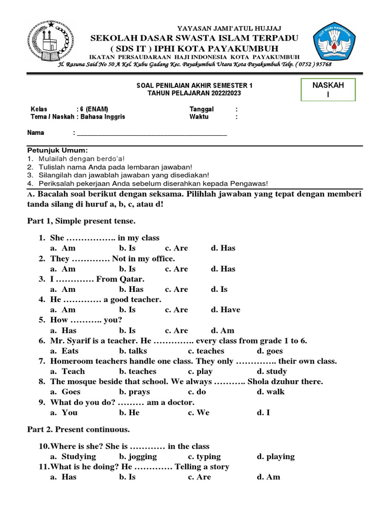 SOAL Bahasa Inggris Kelas 6 | PDF