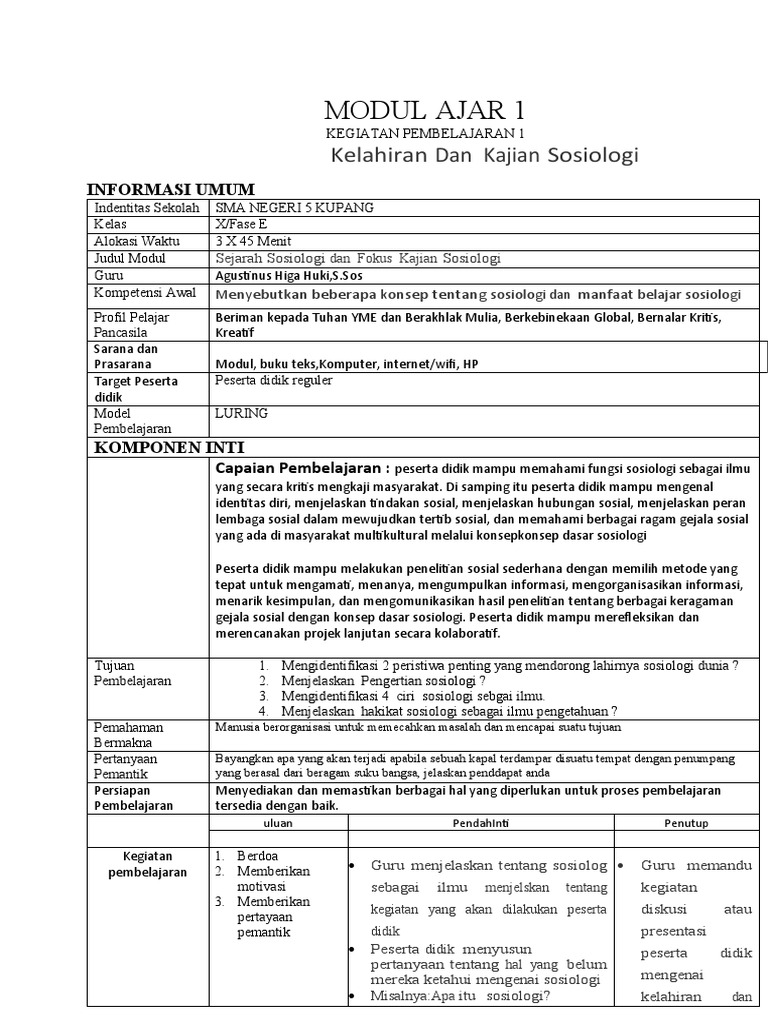 Modul Ajar Sosiologi | PDF