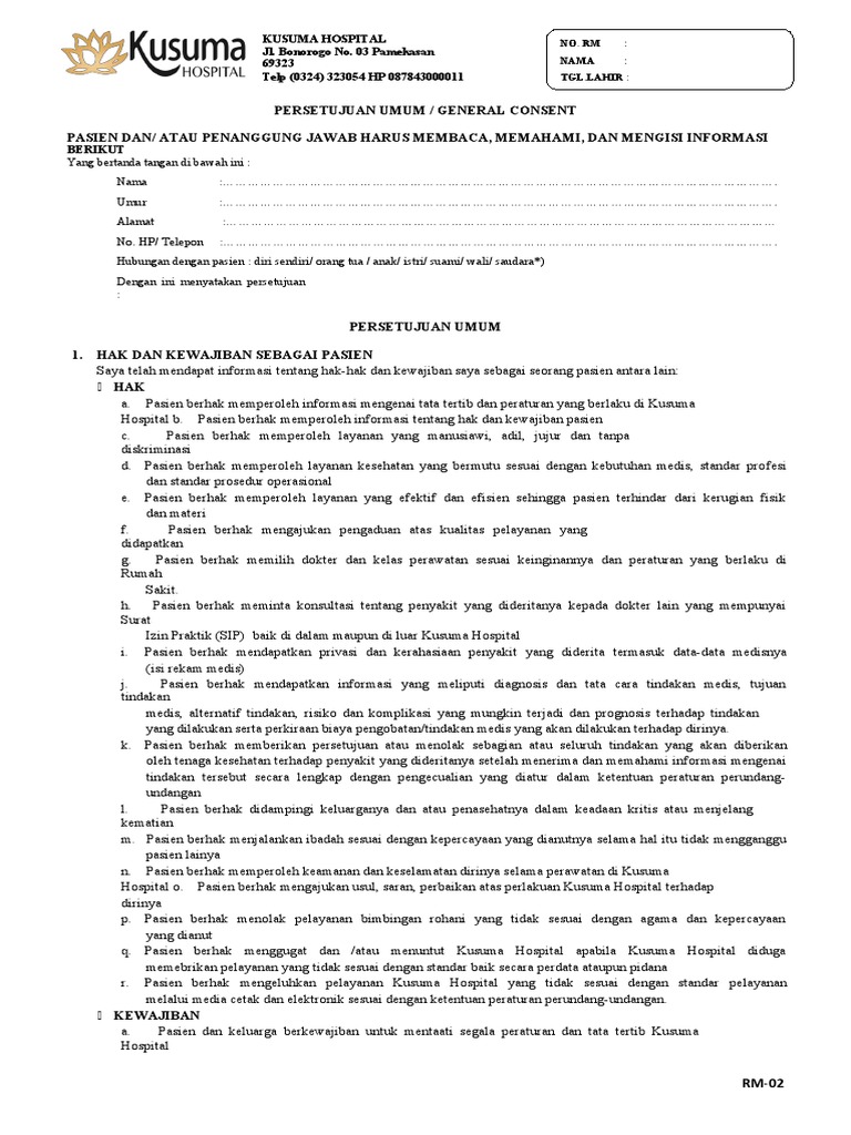 RM KH 02 Persetujuan Umum General Consent_PRINT BOLAK BALIK | PDF