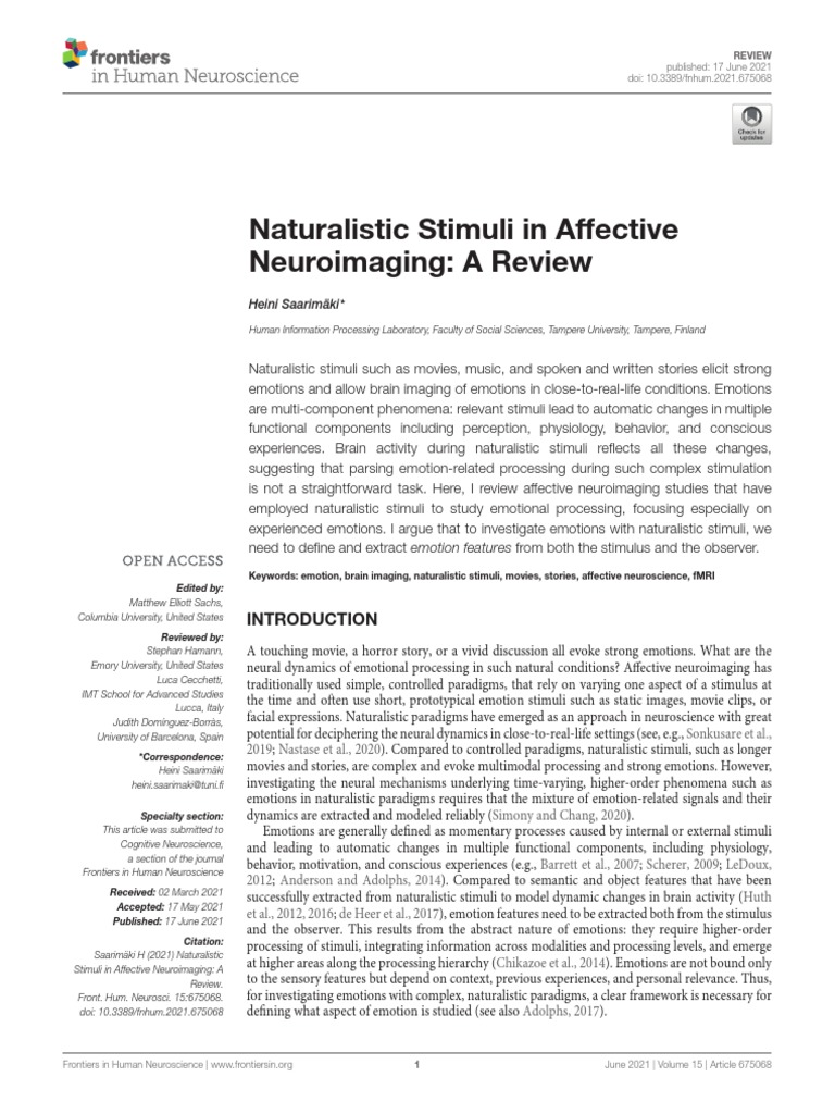 Naturalistic Stimuli in Affective Neuroimaging A R | PDF | Emotions ...