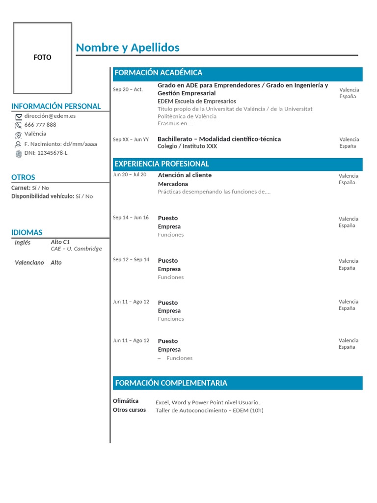 Modelo CV EDEM - Grados | PDF | Business Modelo CV EDEM - Grados | PDF | Business