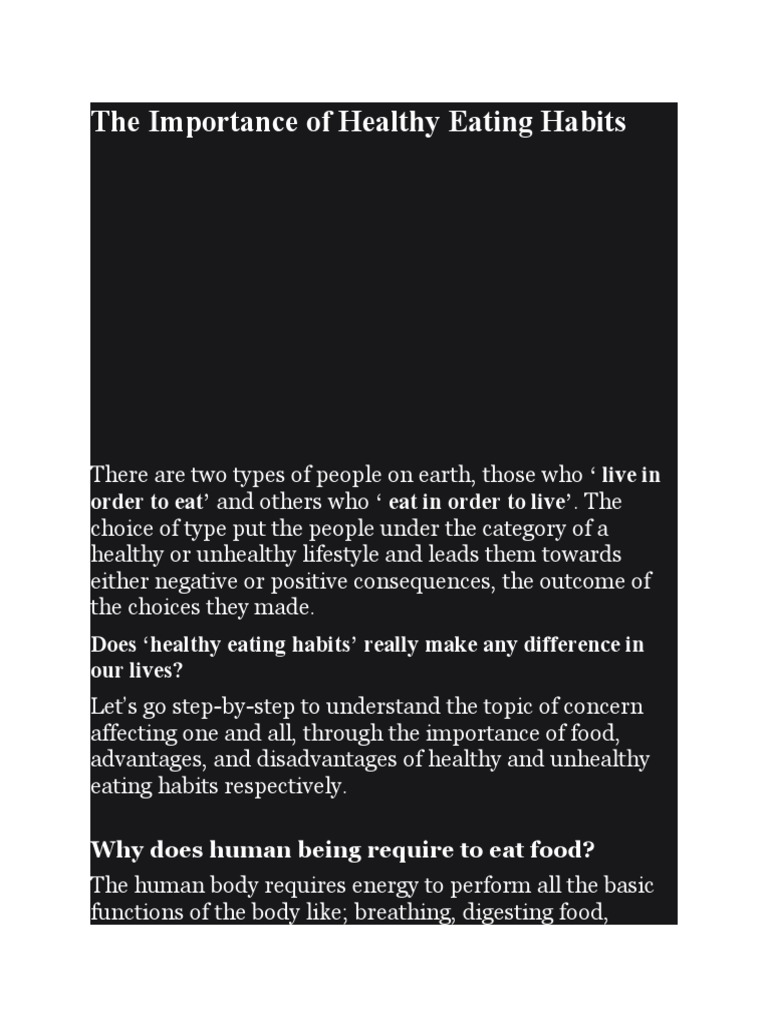 Importance of Healthy Eating Habits | PDF | Healthy Diet | Foods
