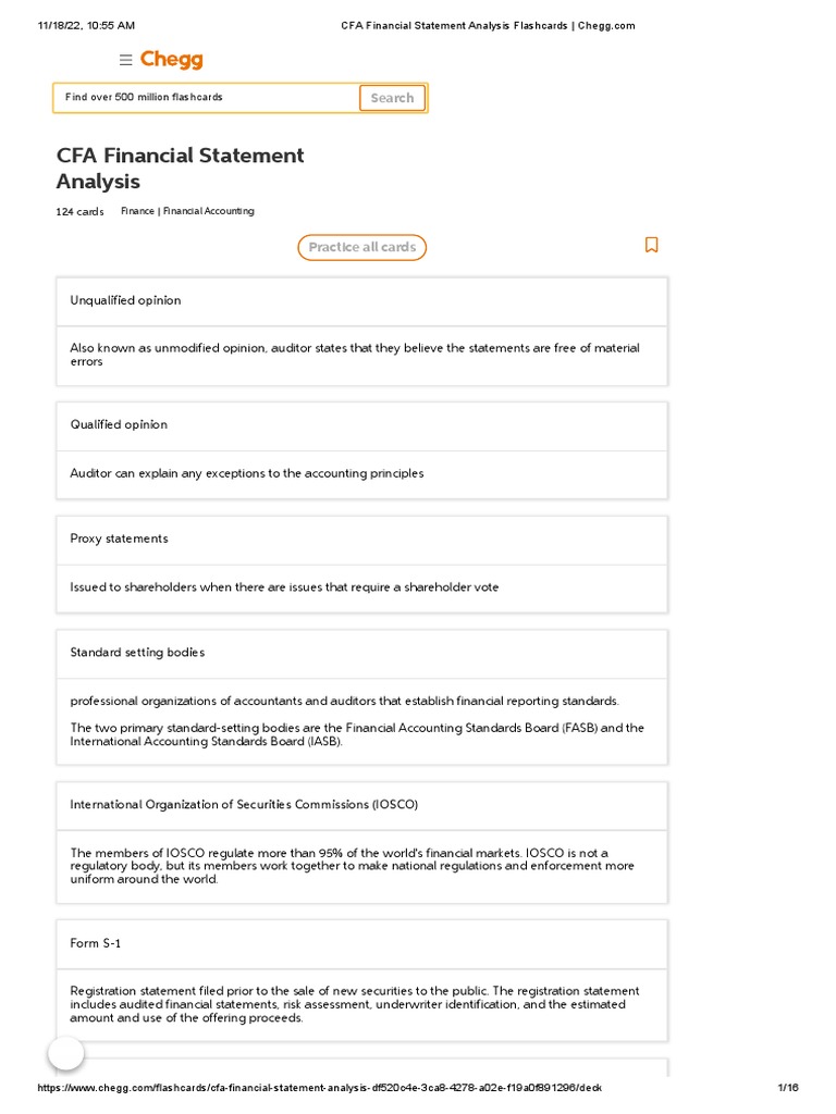 CFA Financial Statement Analysis Flashcards - Chegg - Com1 | PDF | Cost ...