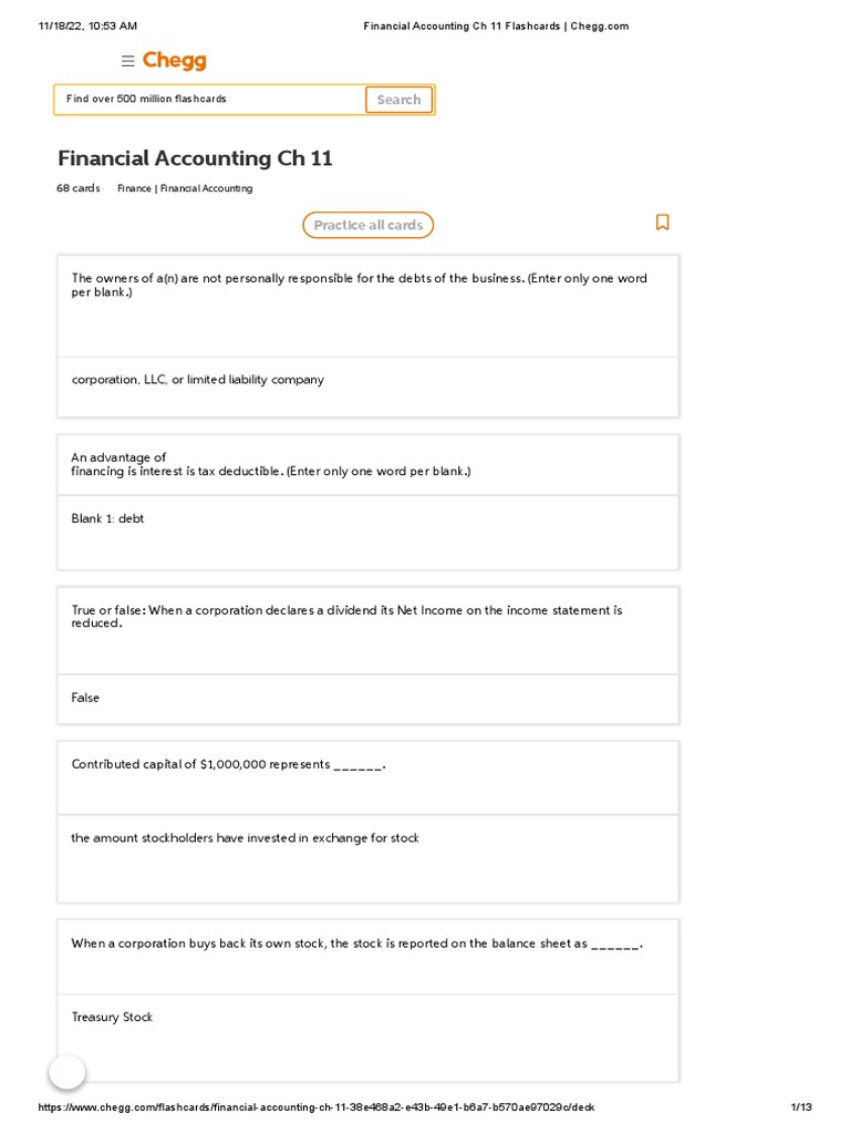 Financial Accounting CH 11 Flashcards | PDF | Debits And Credits | Dividend