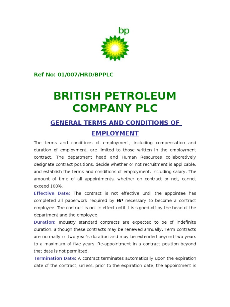British Petroleum Terms and Condition | PDF | Contractual Term | Employment