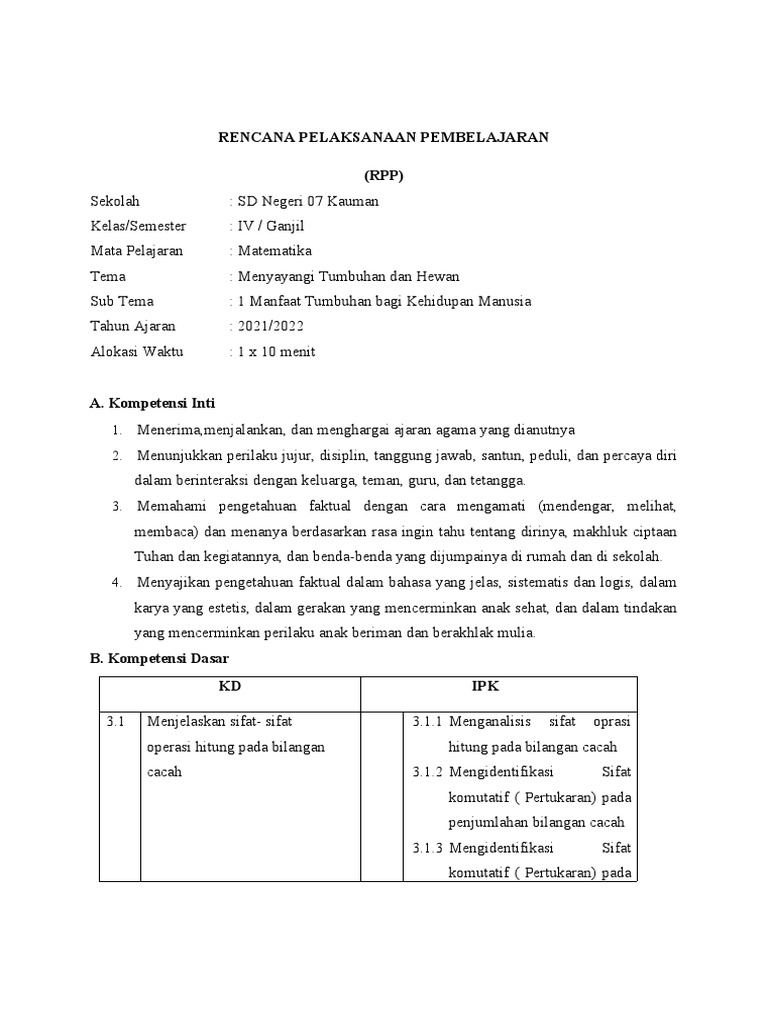 RPP Kelas 3 Tema 2 Subtema 1 | PDF