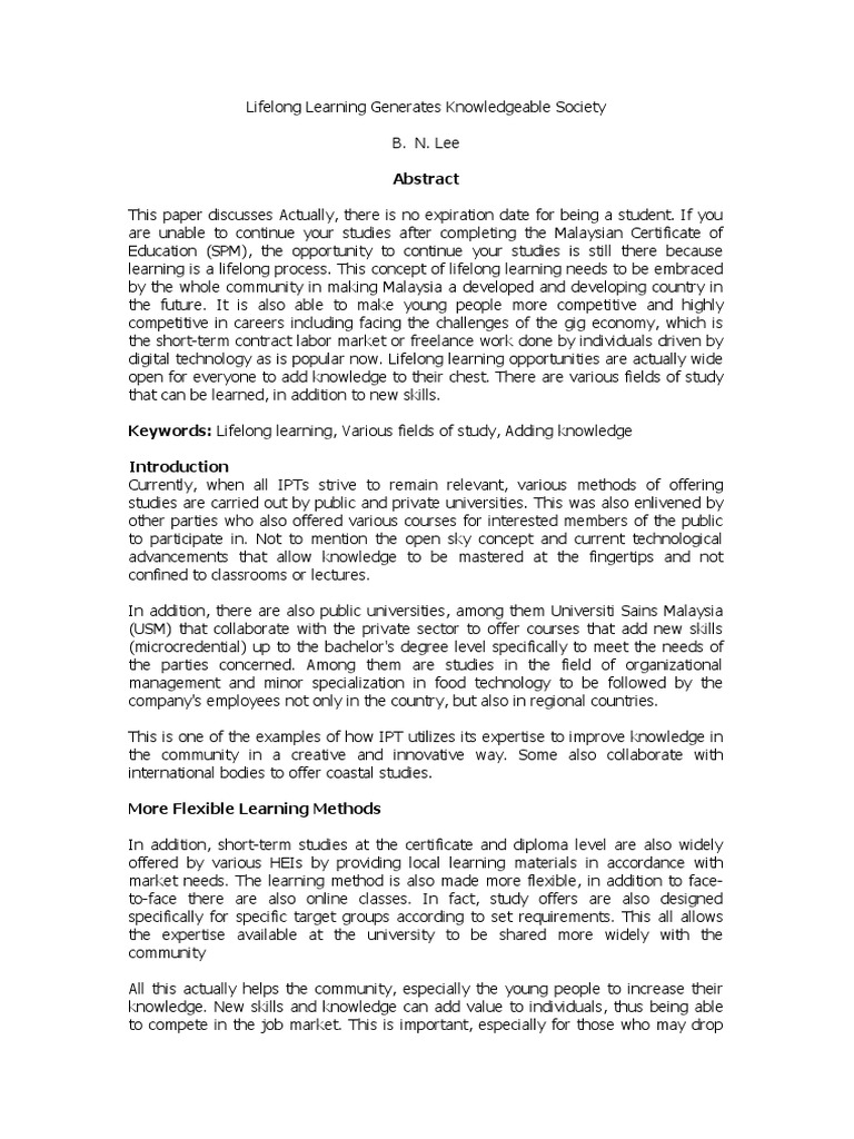 Lifelong Learning Generates Knowledgeable Society | PDF | Lifelong ...