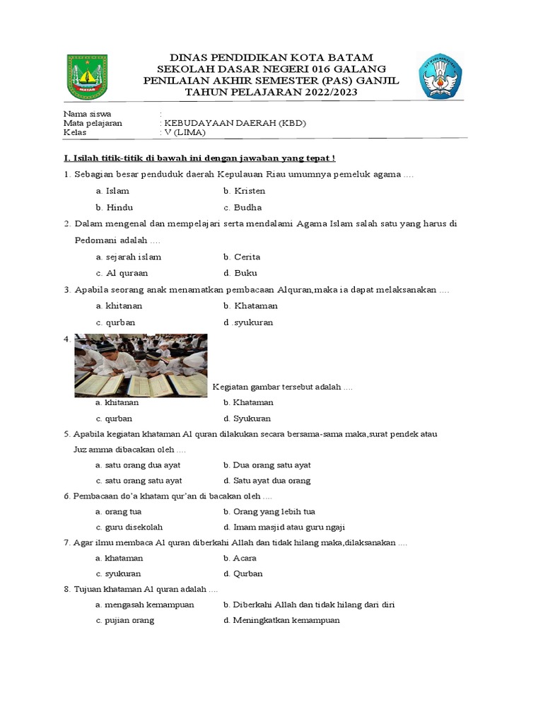 Soal KBD Kelas 5 Semester Ganjil 2022 | PDF | Ilmu Sosial | Kajian Bahasa Asing