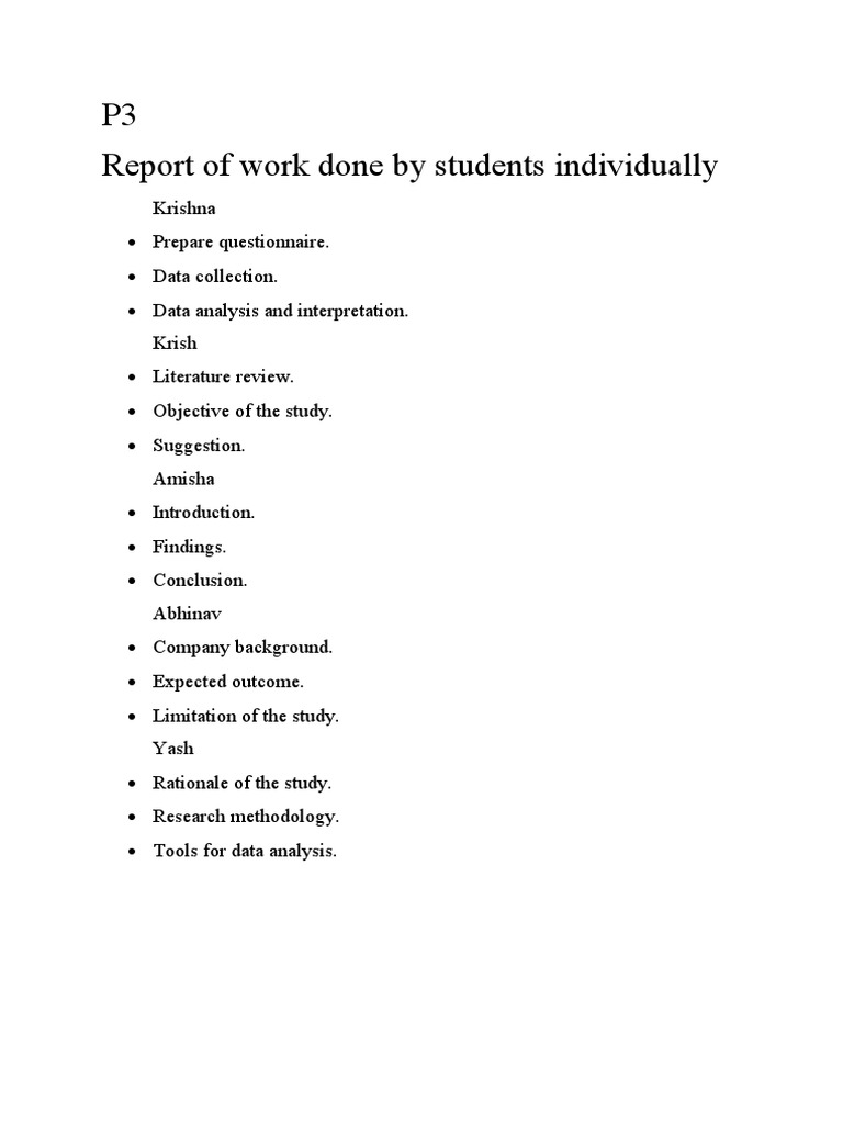 P3 Report of Work Done by Students Individually | PDF | Questionnaire ...