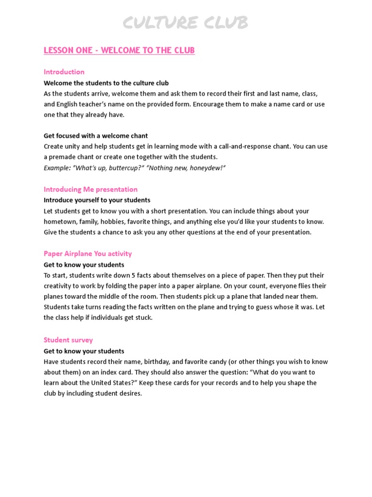 Welcome to the Culture Club | PDF