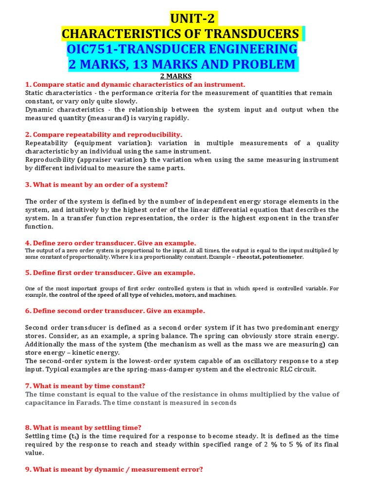 Transducer Characteristics | PDF | Damping | Accuracy And Precision