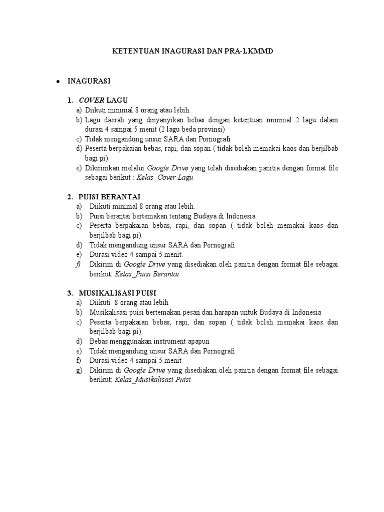 Ketentuan Inagurasi Dan Pra LKMMD 2021 | PDF