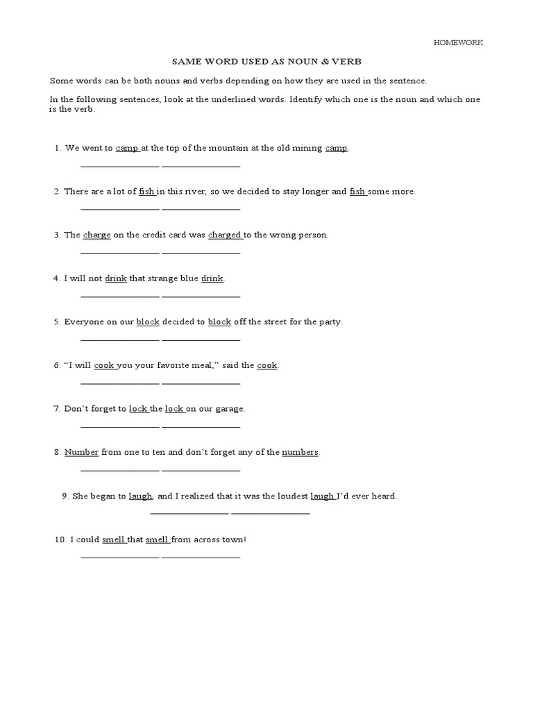 Homework - Words As Nouns and Verbs | PDF | Foreign Language Studies