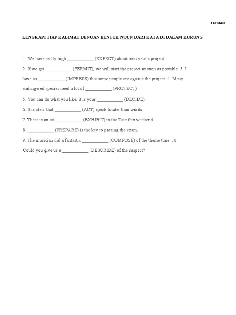 Latihan Noun Formation Pdf