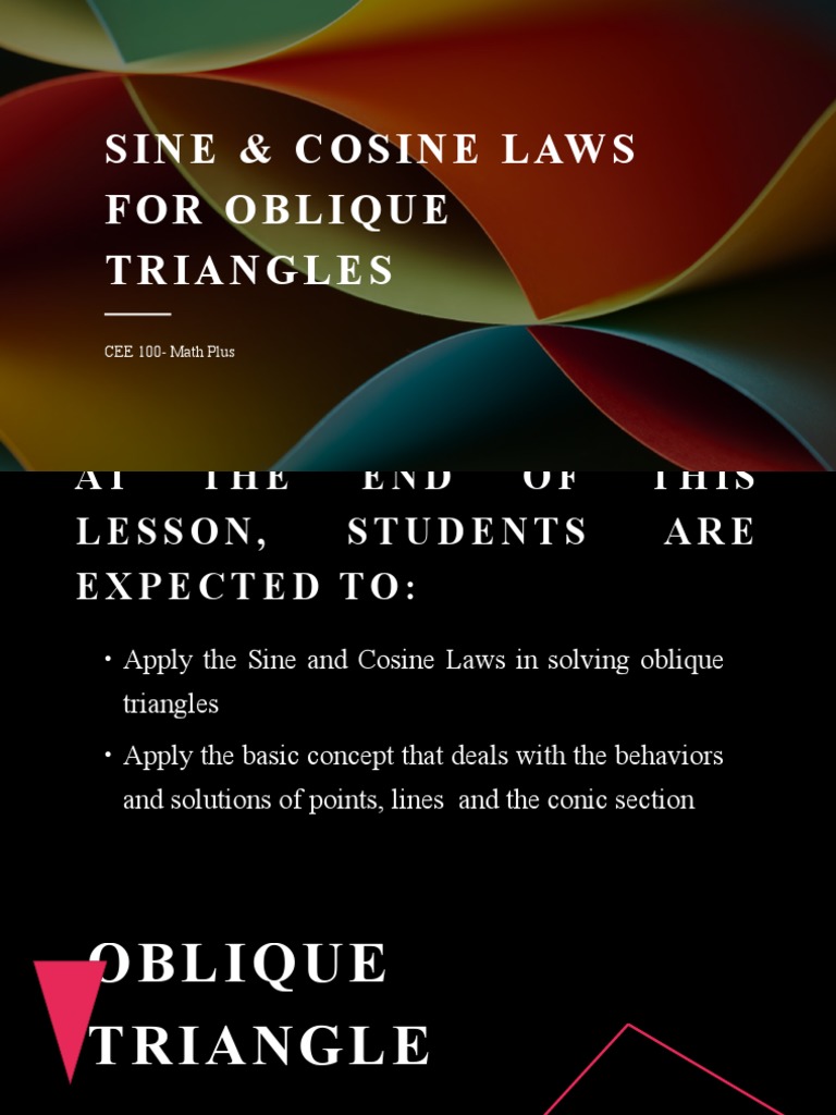 Sine & Cosine Laws for Oblique Triangles | PDF | Triangle | Geometric ...