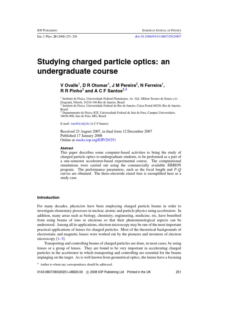 Studying Charged Particle Optics: An Undergraduate Course | PDF | Lens ...