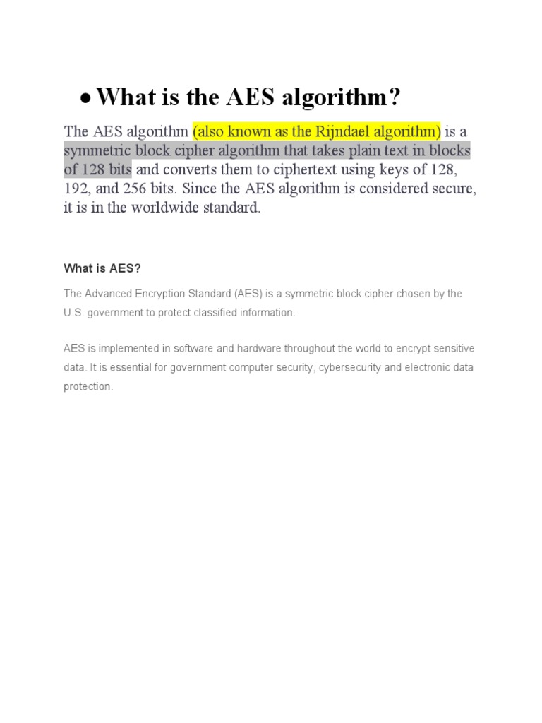 What Is The AES Algorithm | PDF